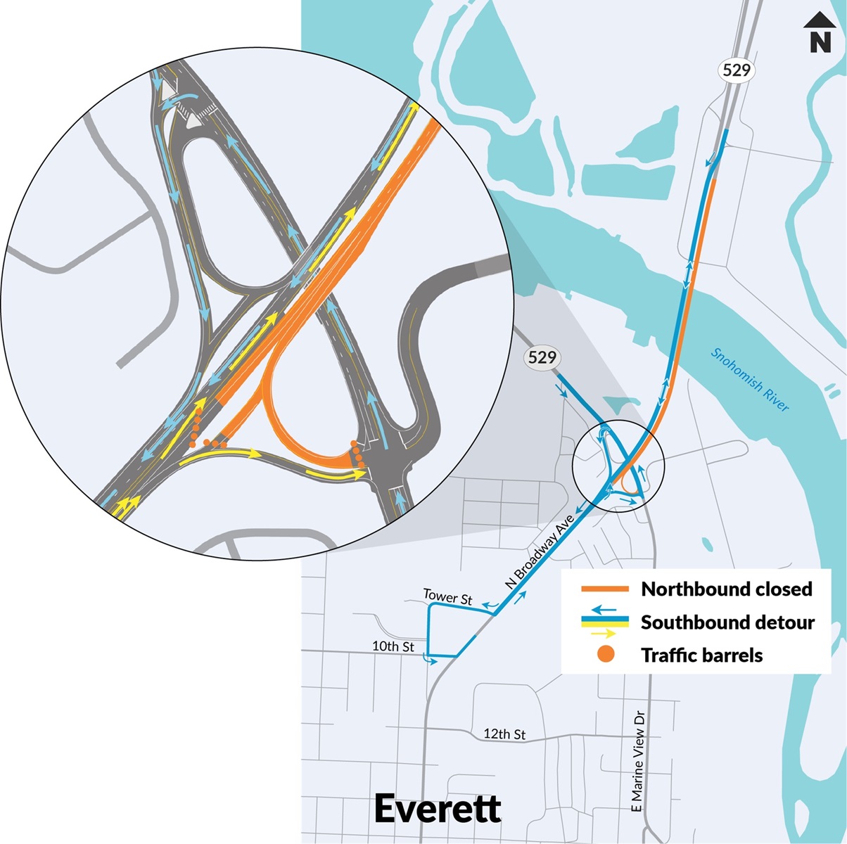 Northbound I-5 in downtown Everett reduces to one lane all weekend ...